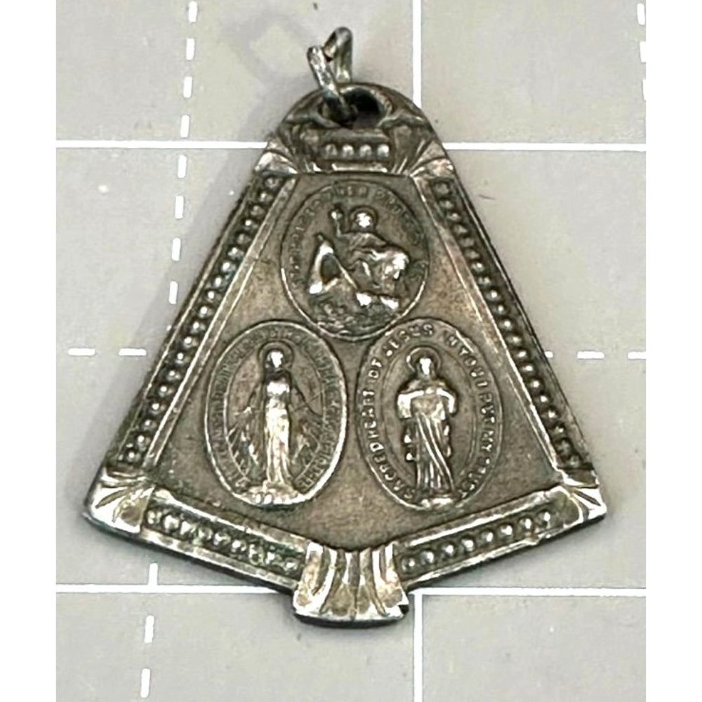 Sterling Scapular Medal St Christopher Miraculous Mar… - Gem